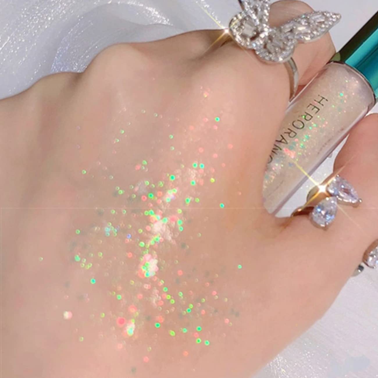 KWOLYKIM Liquid Glitter Eyeshadow, Long Lasting, Quick Drying, Easy to Apply, Loose Bling Glitter Diamond Pigmented Glue for Eye Crystals Makeup (Sparkling Floating Coral)