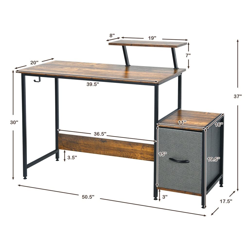 KXDTZ Computer Desk Writing Workstation W/Movable Storage Rack & Shelf for Home Office