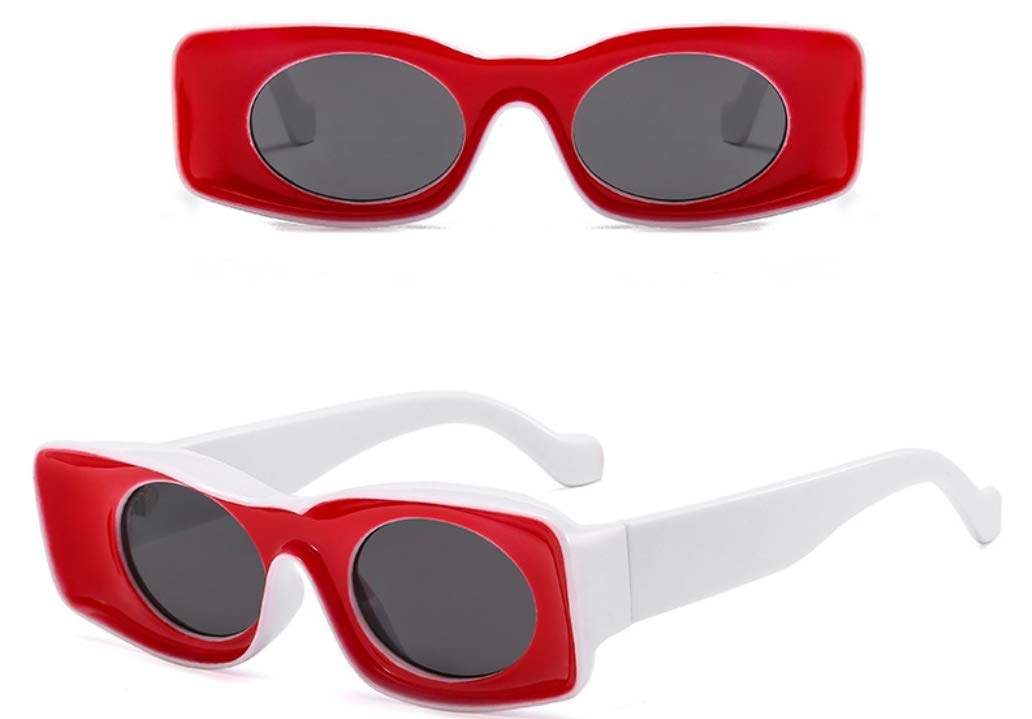 My Shades Rectangle Thick Frame Fashion Sunglasses Chunky Funky (Red Front, White)