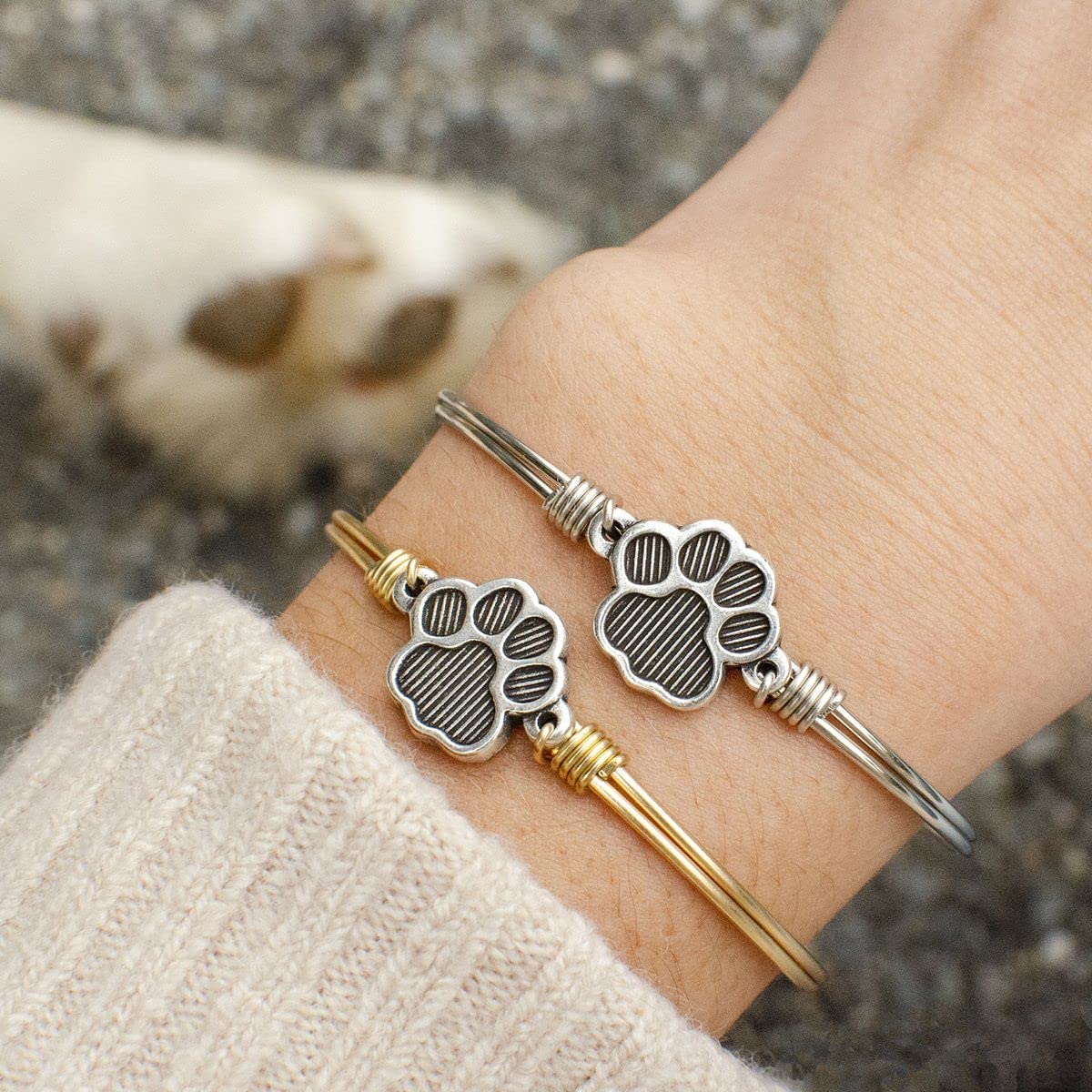 Luca + Danni Paw Print Bangle Bracelet For Women - Brass Tone Size Regular Made in USA