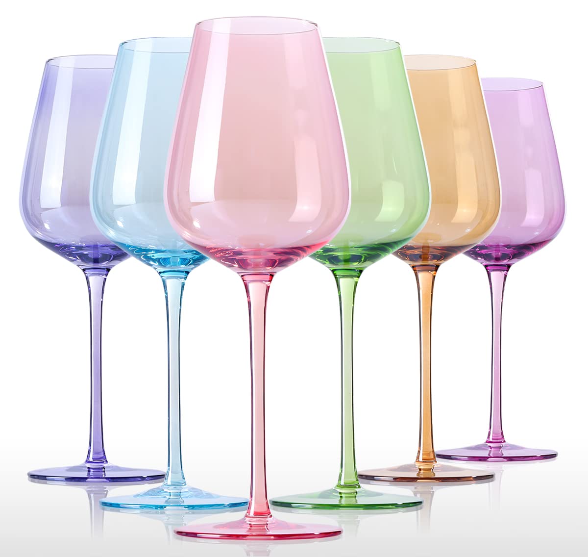 Physkoa Colored Wine Glasses Set Of 6 - Crystal Colorful Wine Glasses With Long Stem and Thin Rim,Perfect Colored Wine Stemware for Wine Lover in Christmas,Thanksgiving,15oz(Mixed Color)