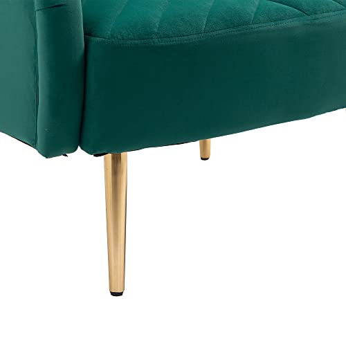 Tennozu Cute Elegant Loveseat Couch, Accent Sofa Convertible Futon Sofa Bed, Modern Golden Leg Love Seat Sofa, Small Loveseats Living Room Velvet Sofas, Stylish, Chic (Green, Single Sofa)