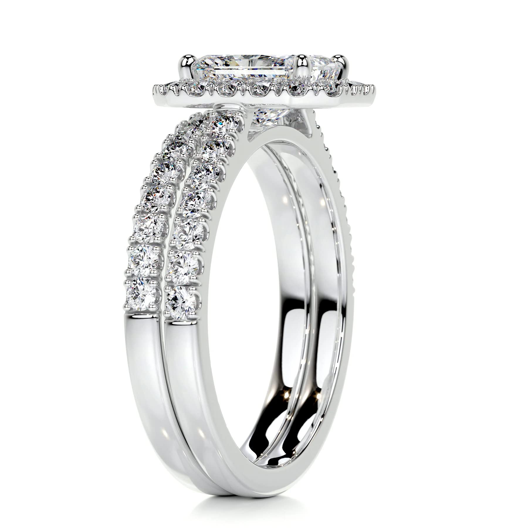 Radiant Cut Wedding Ring Set for Women 2 CT Center Moissanite Wedding Set, 925 Sterling Silver 10K 14K 18K Gold Bridal Ring Sets with Text Engraving - Style A