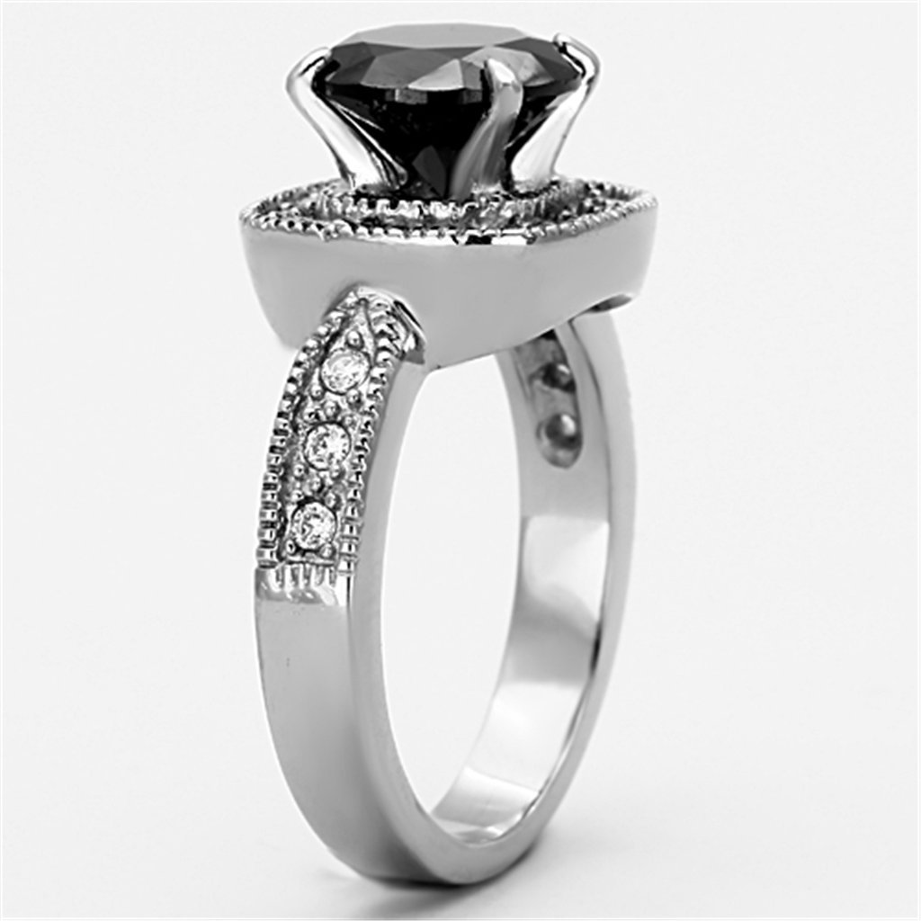 Marimor Jewelry 3 Carat Round Cut Black Cubic Zirconia Stainless Steel Halo Engagement Ring Size 8