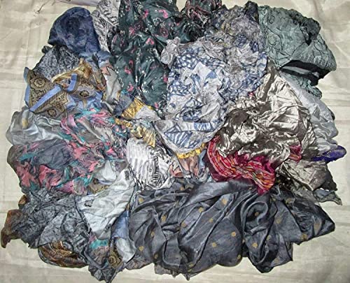 Vintage Fabrics Crafts Sari Silk Fabric Lot Material Remnant 100 Grams Grey Craft Scrapbook Art Doll