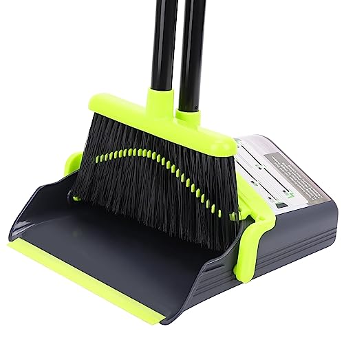 Sweep Pan with Handle Broom and Dustpan Set for Home Broom with Dustpan Combo with Long Extendable Handle for Home Kitchen Office Lobby