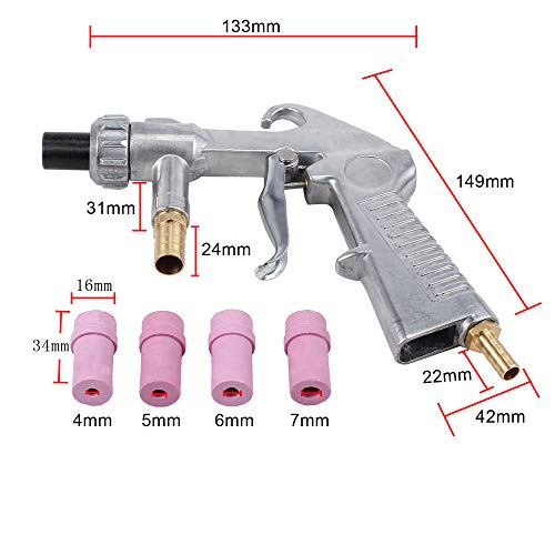 Tanice Sand Blasting Gun Sandblaster with 4pcs Ceramic Nozzles Extra Iron Nozzle Tip Set