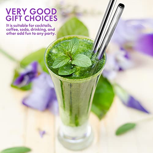 Stainless Steel Straws 8 pcs, Large 265mm (L)* 12mm (D) Straight Straws for 50 Oz Tumblers, Reusable Enviro Friendly straws with 2 Brushes, Clothing Bag Package for Parties/Home/Bar/Inns