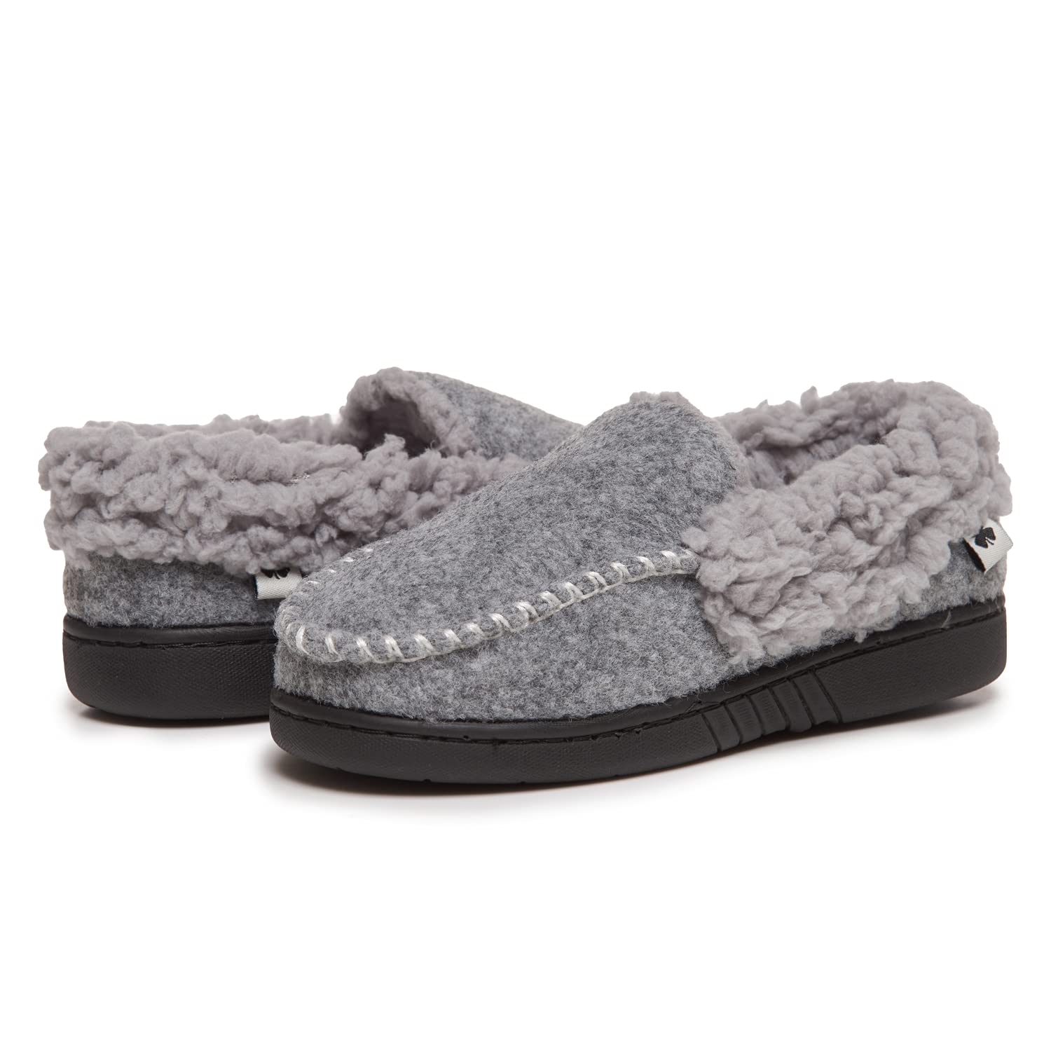 Lucky Brand Boy's Faux Wool A-line House Shoes for Kids, Memory Foam Slippers, Grey, 6