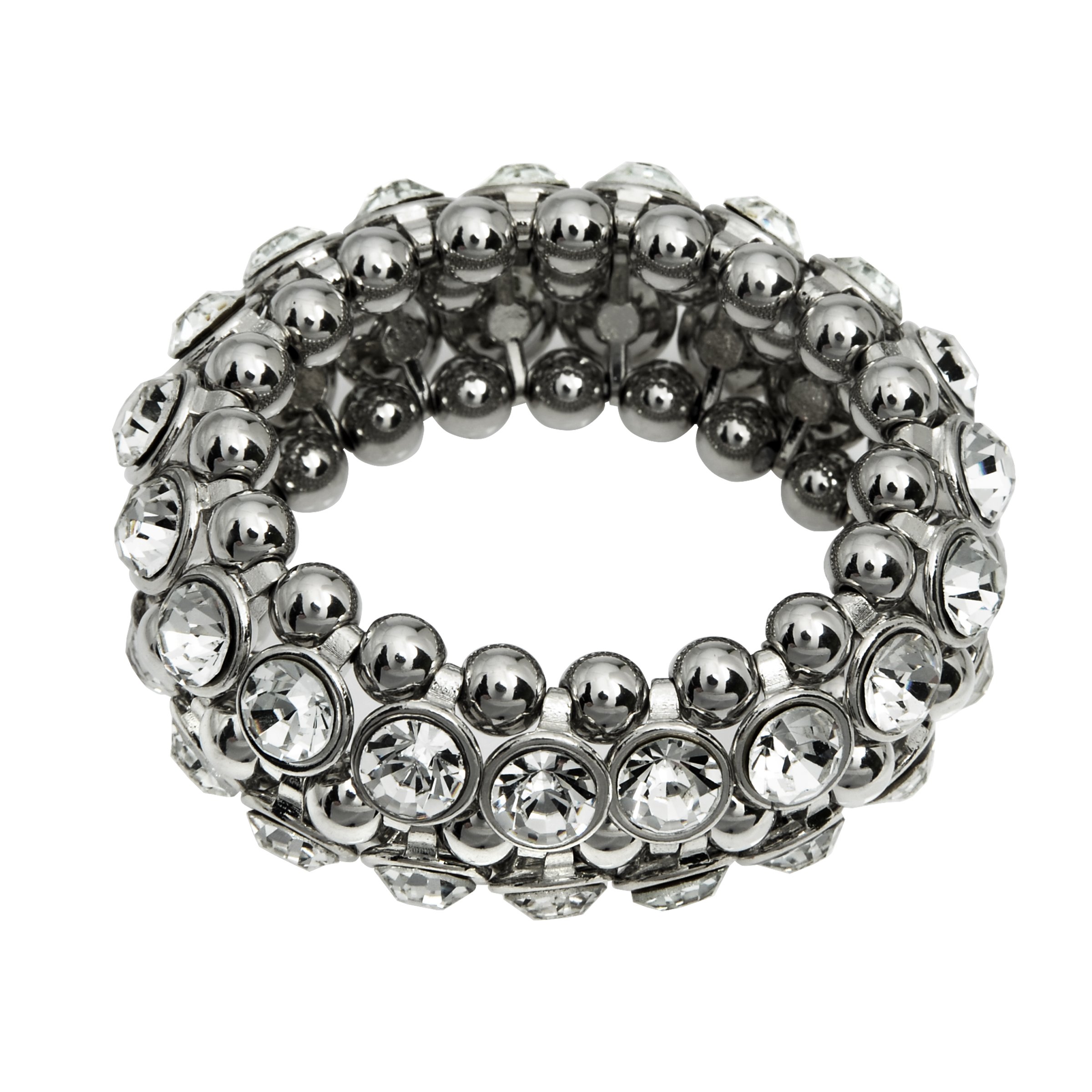 Lova Jewelry Sparkle Galore Silver Beads Clear Gems Layered Stretch Bracelet