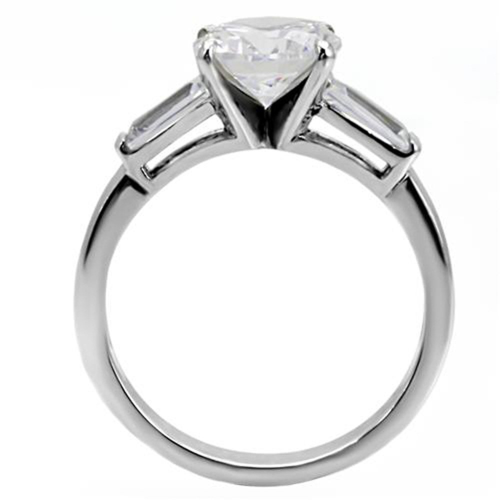Marimor Jewelry 3 Carat Round and Baguette Cut Cubic Zirconia Stainless Steel Engagement Ring Women's Size 7