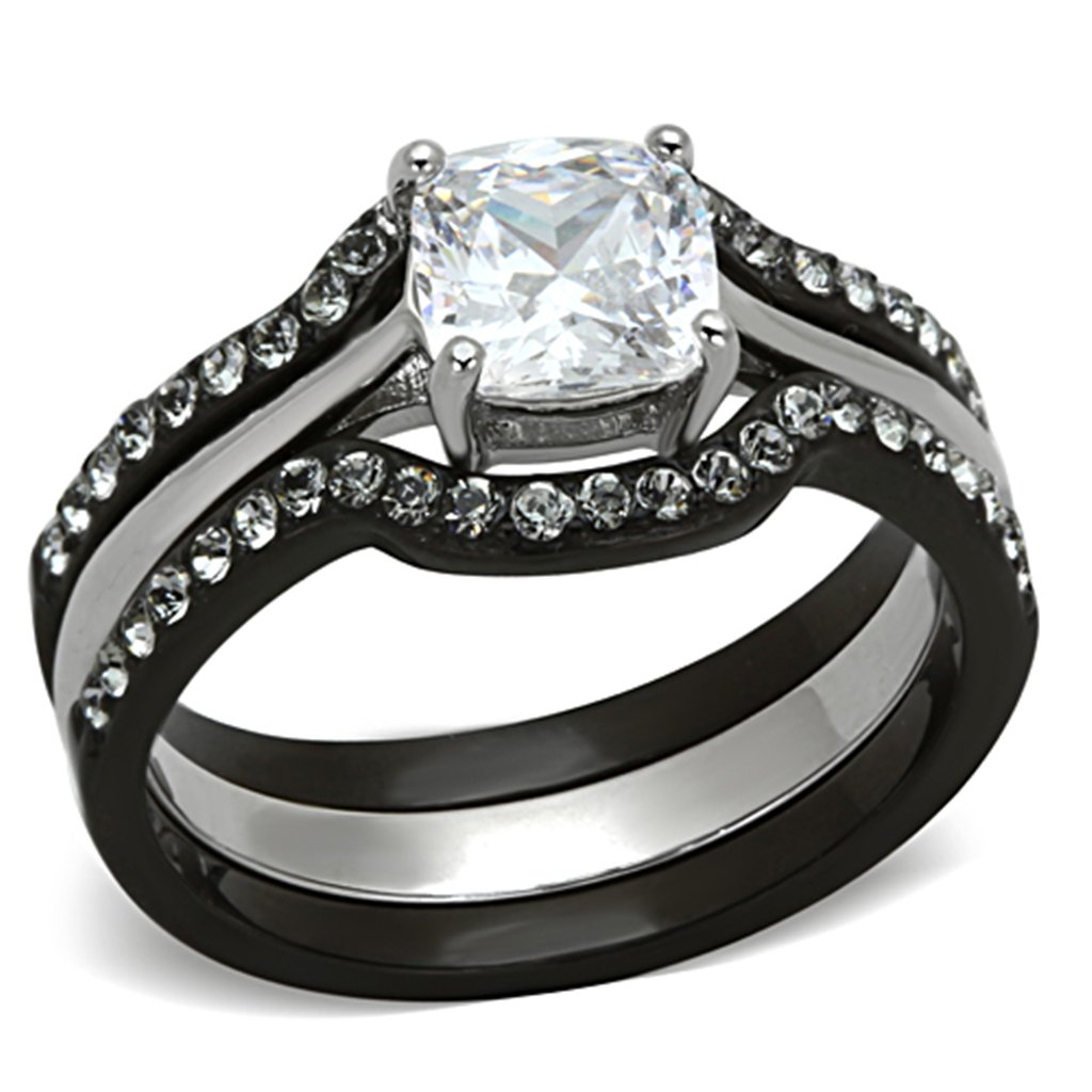 Marimor Jewelry His and Hers 4 Piece Black Stainless Steel and Titanium Wedding Engagement Ring Band Set Size Women's 10 Men's 10