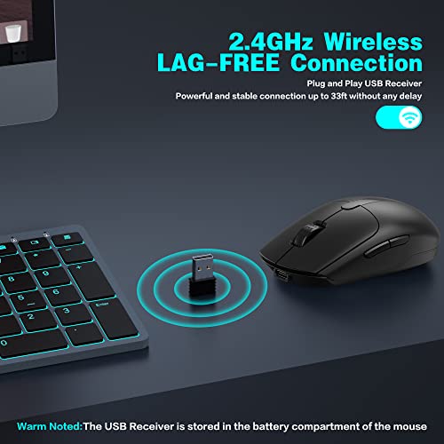 Wireless Keyboard and Mouse Combo Rechargeable, Full Size Wireless Keyboard with Backlit, 2.4G Silent USB Wireless Keyboard Mouse Combo [with USB C Adapter] for Windows, Mac OS Desktop/Laptop/PC