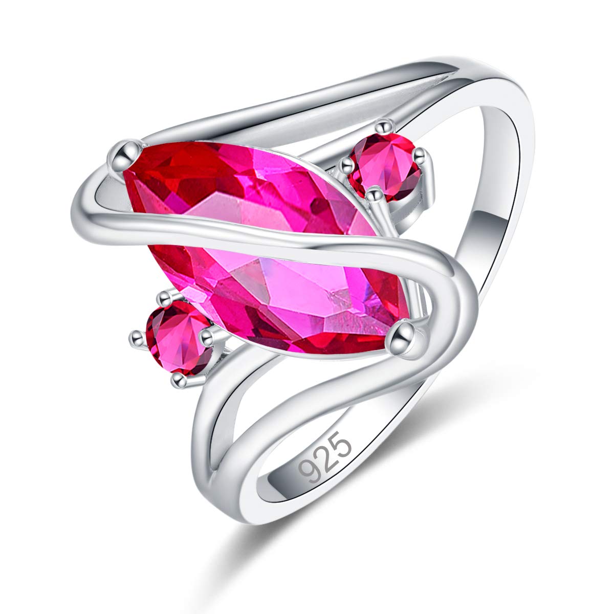 Psiroy 925 Sterling Silver Plated Created Ruby Spinel Filled Marquise Cut Rings for Women Size 12