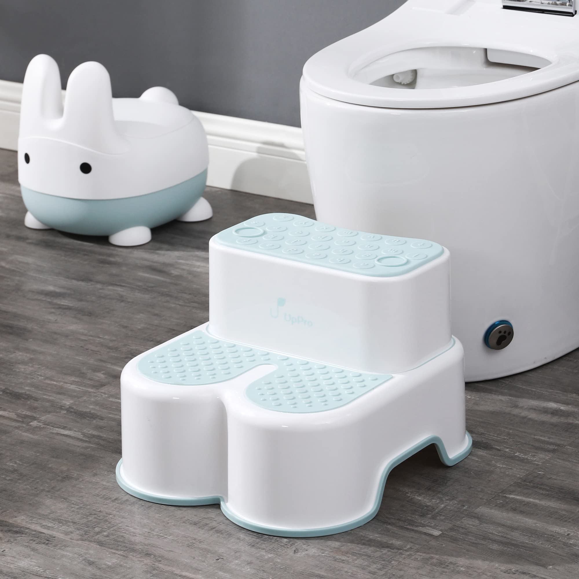 UpPro 2 in 1 Anti Slip Bunny Step Stool, Detachable Double Up Kids Step Stool, Wide Step Toddler Step Stool, Kids Step Stool for Toilet Potty Training, Kitchen, and Bathroom(Green)