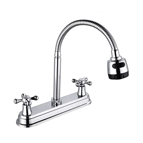 SOLVEX 2 Handle Kitchen Sink Faucet, High Arc 360 Swivel Stainless Steel Pipe 3 Hole Kitchen Faucet, Commercial Modern Chrome Kitchen Sink Faucet with Flexible Spout, SP-80202