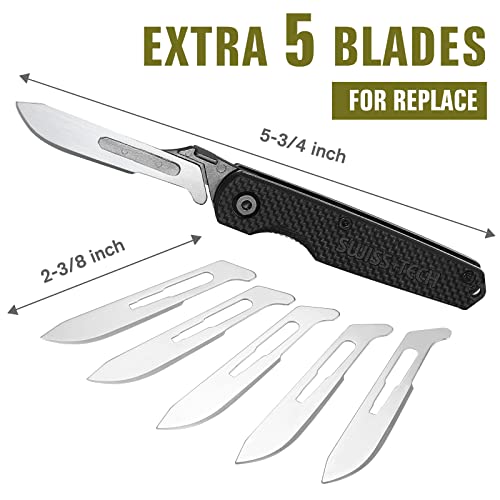Swiss+Tech 3.5 Inch Replaceable Blade Hunting Knife, Folding Scalpel, With 5 Replacement Quick Change Blades and Container/Blades Changer, For Skinning, Peeling, Chippingā¦