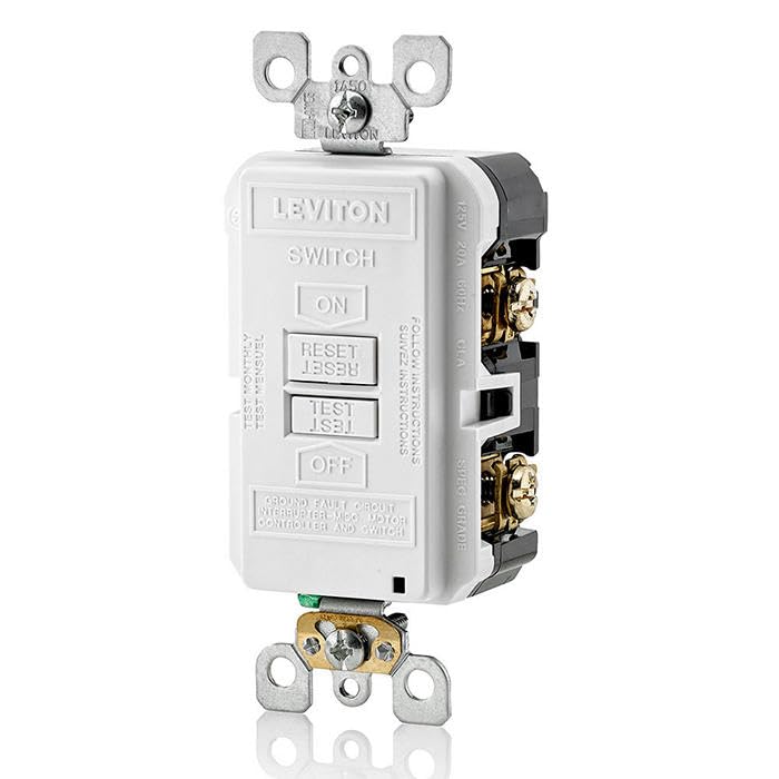 Leviton Blank Face GFCI, 20 Amp, Self Test, LED Indicator Light, Provides GFCI Protection where an Outlet is not Needed, GFRBF-W, White