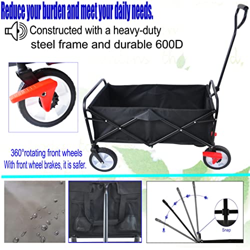 LKIJYG Folding Wagon Camping cart Garden cart Collapsible Outdoor Utility Wagon with Brake (Single Cloth Hopper, Red)