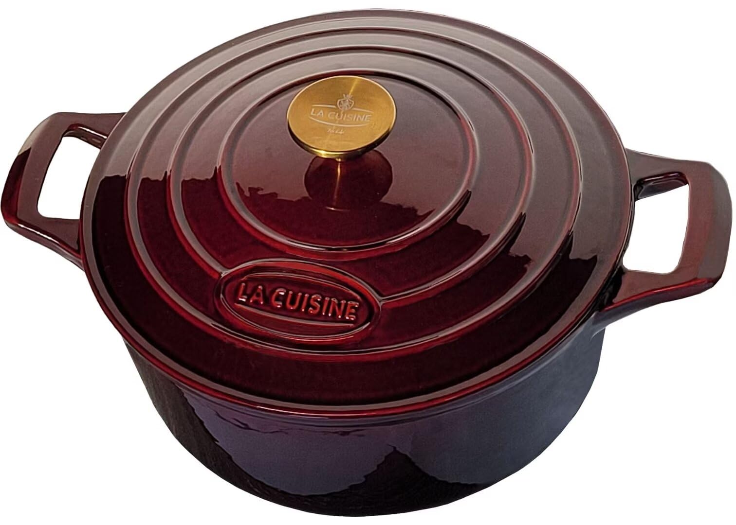 La Cuisine Enameled Cast Iron Dutch Oven Casserole Dish Pot with lid 2.1 QT 7.9โ Dia. Cream White Enamel Interior, 2 - tone Sapphire Enamel Coating Exterior Oven Safe