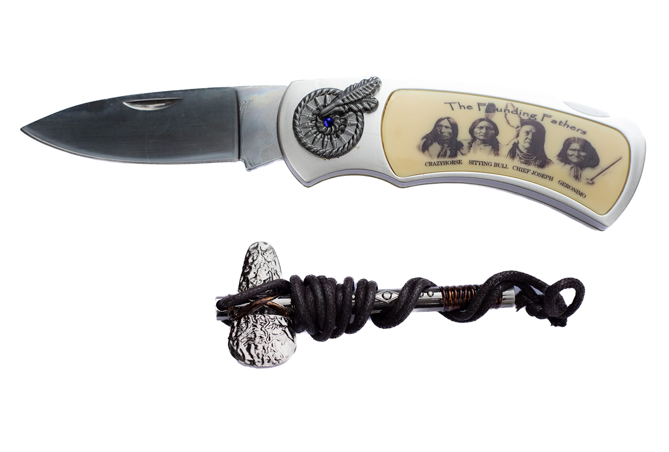 TRENDY ZONE 21 Founding Fathers Folding Pocket Knife with Embossed Dream Catcher I Tomahawk Pendant on a Leather-Thread I Packed Inside an Artistic Box |Closed Knife Length- 4" | Open Knife Length– 7”