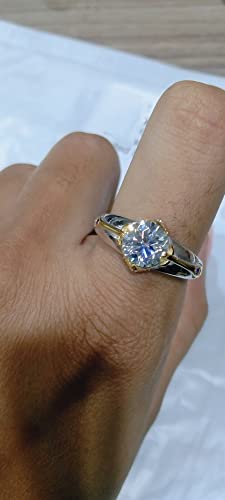 Moissanite Solitaire Engagement Ring with two tone Yellow Gold with 1.50 ct Round Brilliant Cut for Women (Sterling Silver, 6.5)