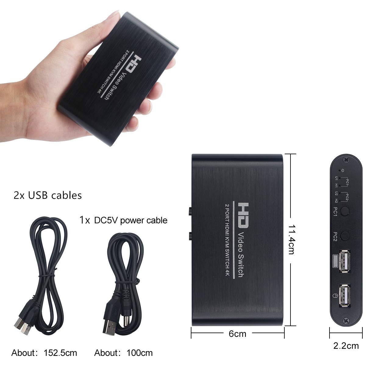 KVM Switch HDMI 2 Port Box, KCEVE USB KVM Switches for 2 Computers Share Keyboard Mouse and one HD Monitor, Support Hotkey Switching, UHD 4K(3840x2160)