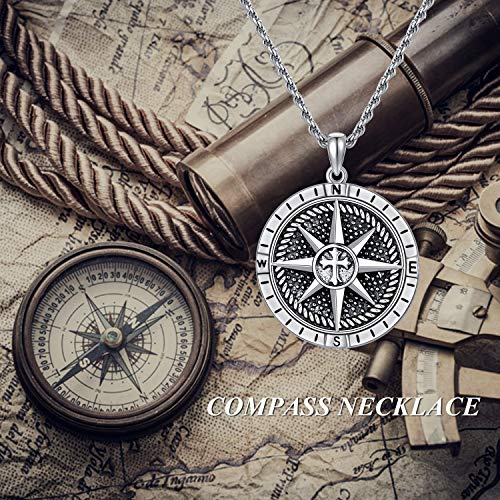 PDTJMTG Compass Necklace for Men Sterling Silver Men's Compass Necklace