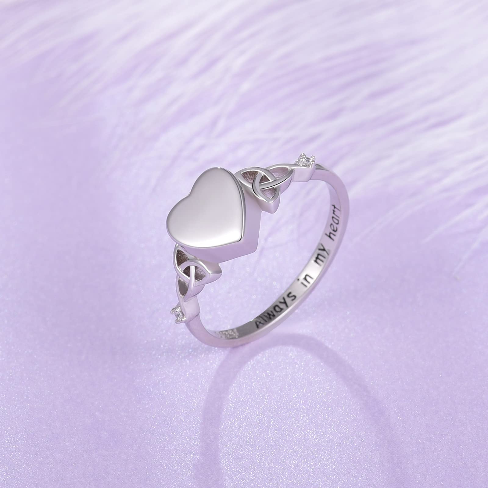Silver Cremation Ashes Urn Ring for Women Always in my heart S925 Sterling Heart Shape Memorial Keepsake Jewelry