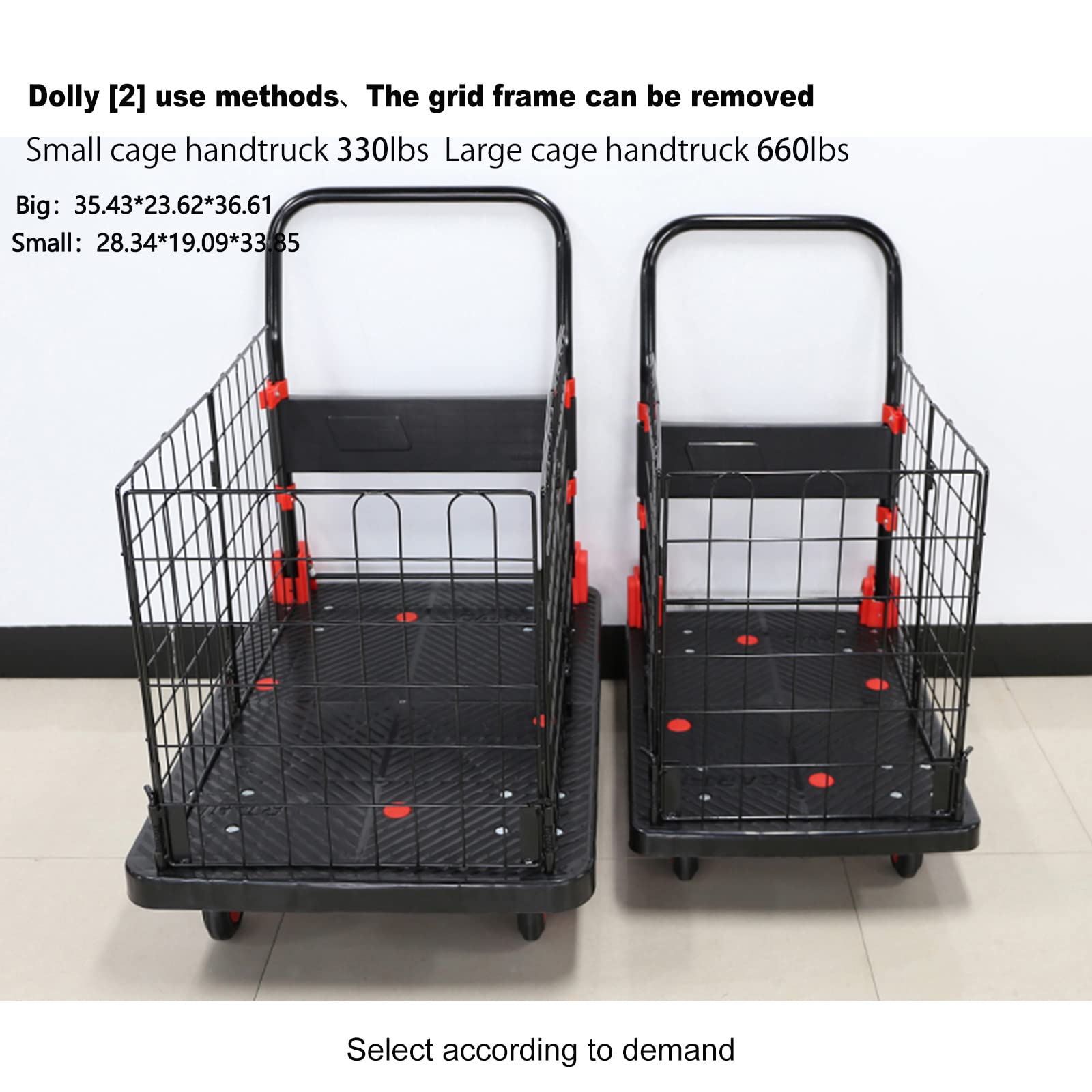 Uholan Foldable Dolly Hand Truck Cage Cart Carrying Weight 330lbs Portable Platform Cart Dolly Cart with Wheels Multi Scenario Usage