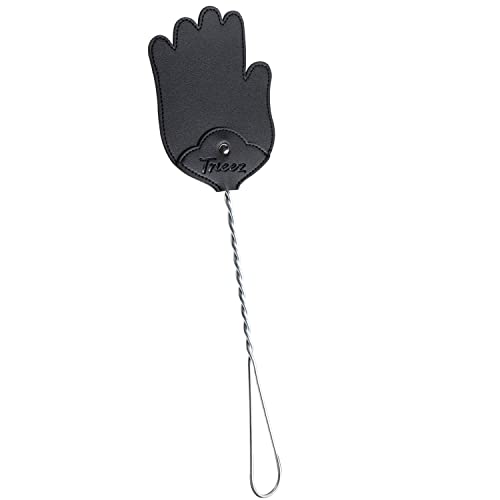 Trieez 17.5" Sturdy Leather Fly Swatter - Heavy Duty Flyswatter with Durable Metal Handle, Funny Hand Shaped