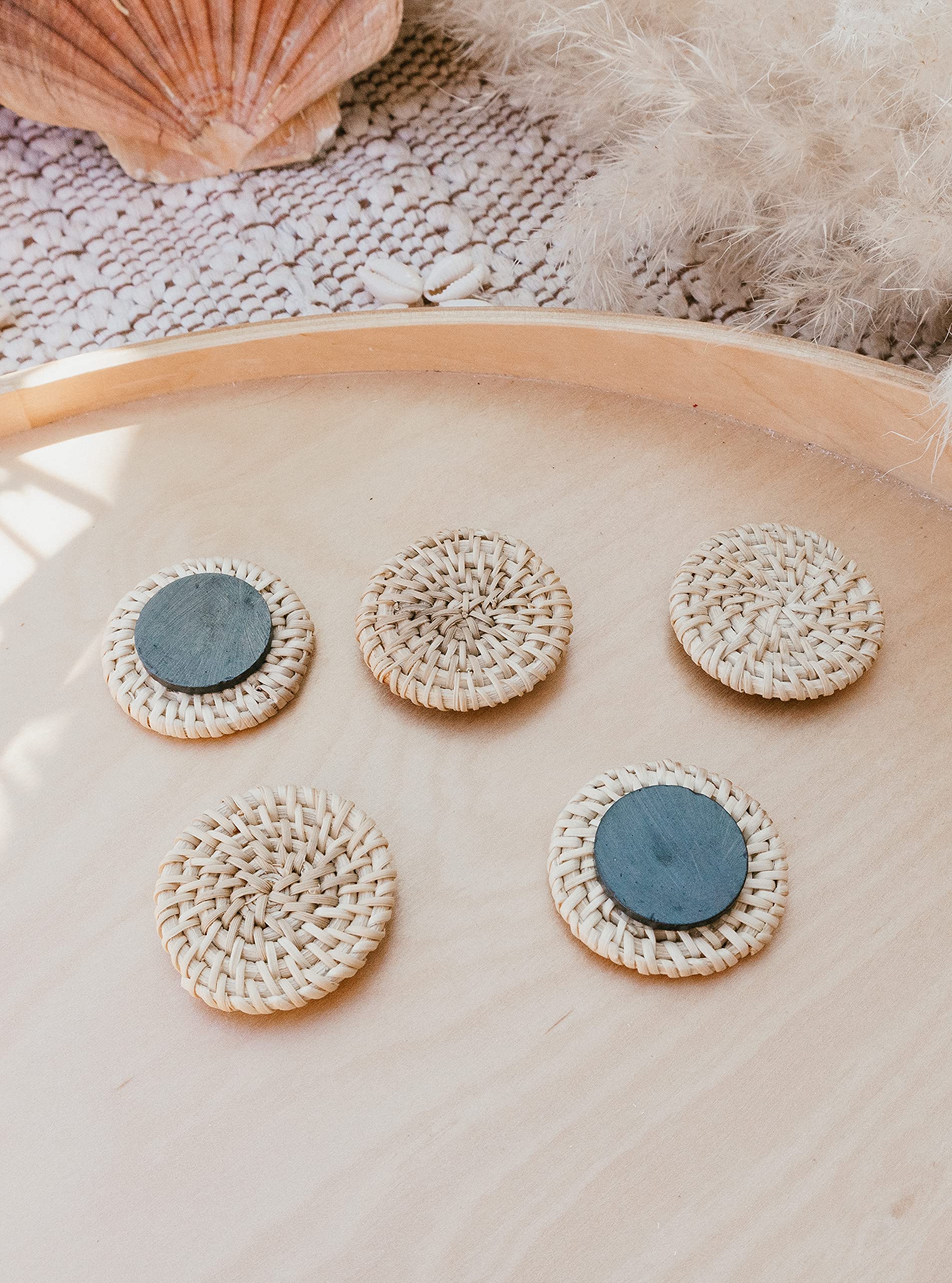 SiennaFox Rattan Fridge Magnet Large Ceramic 1.18in Magnets Boho Home Decor Office Decoration whiteboard Decorative Kitchen Locker Magnetic Aesthetic (Ivory Set of 5)