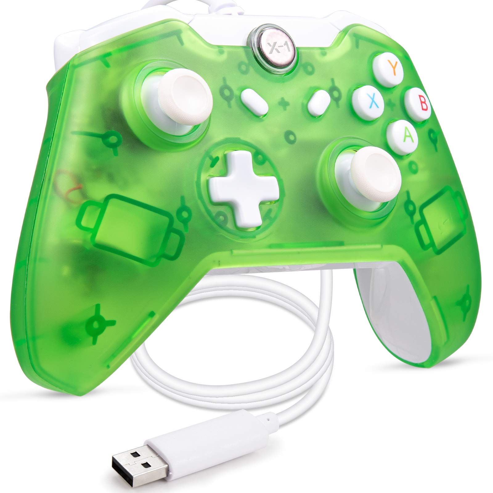 LUXMO PREMIUM Wired USB Controller for Xbox One, Xbox 1s Controller Joystick Gamepad Remote with Vibration LEDs Flicker Function for Xbox One Console PC Windows 7/8/10 (Transparent Green)