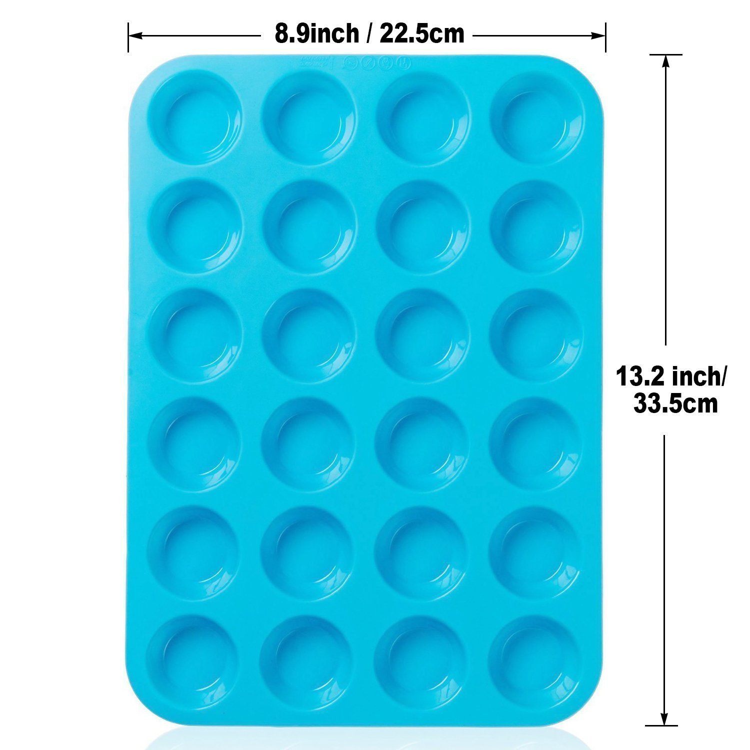 Premium Silicone Mini Muffin & Cupcake Baking Pan Large Non Stick 24 Cup Cookies Molds Bakeware Tin Soap Tray Mould by Meiso (Set of 2) (Blue)