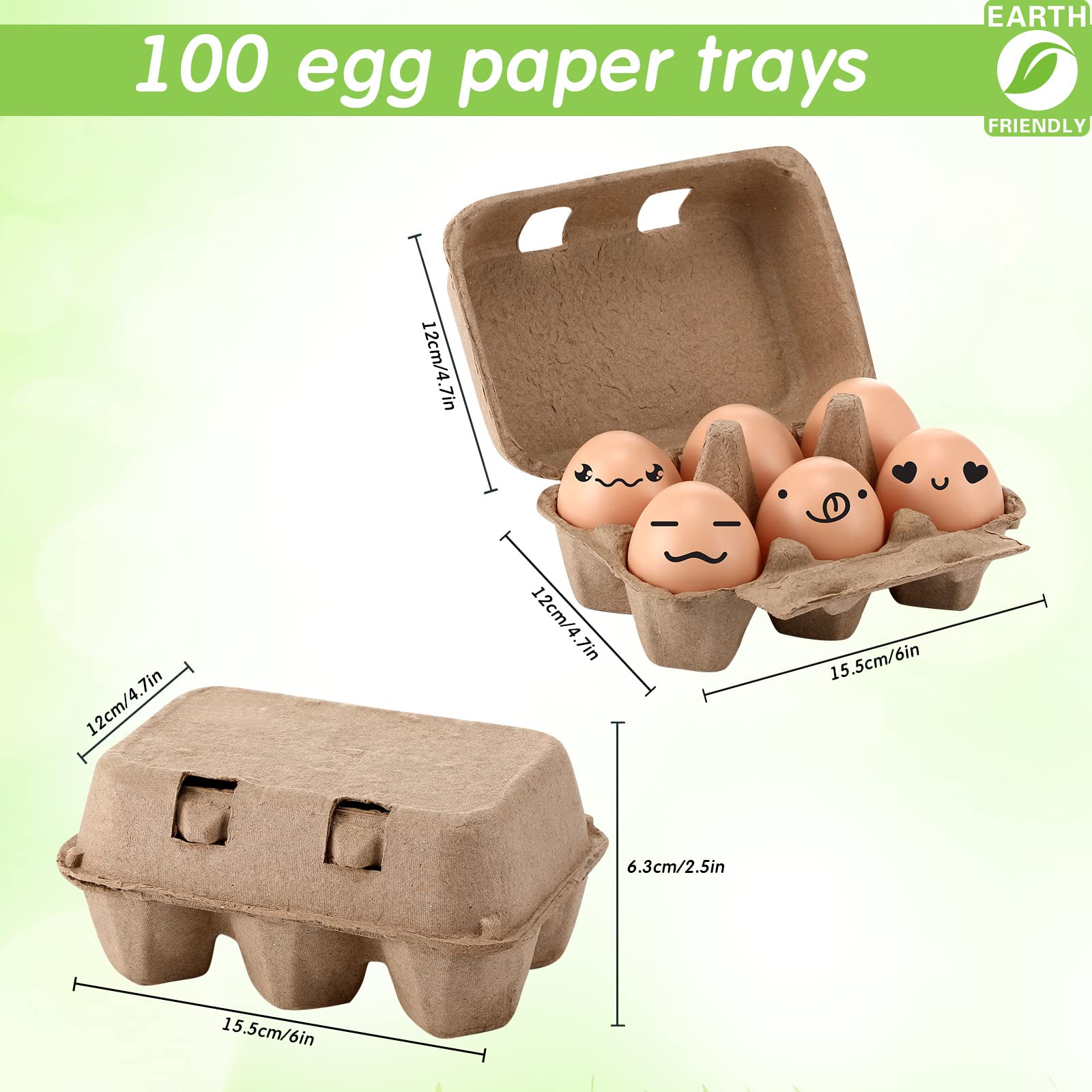 Sieral 100 Pcs Paper Egg Cartons Bulk for Chicken Eggs Blank Pulp Fiber Egg Tray Holder Reusable Empty Egg Storage Containers for Farm Market Kitchen Camping Picnic Easter DIY(6 Count)