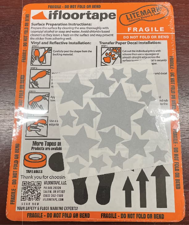 LiteMark Reflective White Assorted Stars Sticker Decals for Helmets, Bicycles, Strollers, Wheelchairs and More - Pack of 16