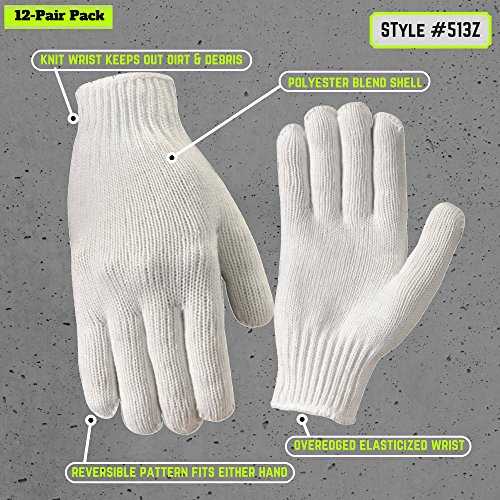 Wells Lamont mens 12 Pair Pack Work Gloves, White, Large Pack of US