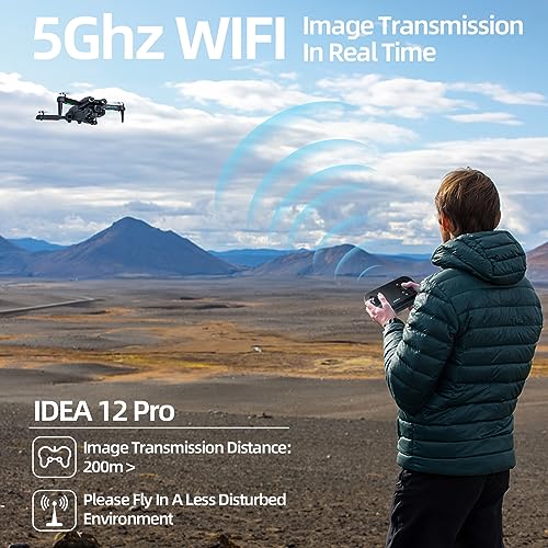 le-idea Brushless Motor Drone, Drones with Camera for Adults 4K 135° Adjustable Camera Drone for Adults Max 40km/h Dual Camera 5G WiFi FPV Drone for Beginners 2 Batteries IDEA12Pro