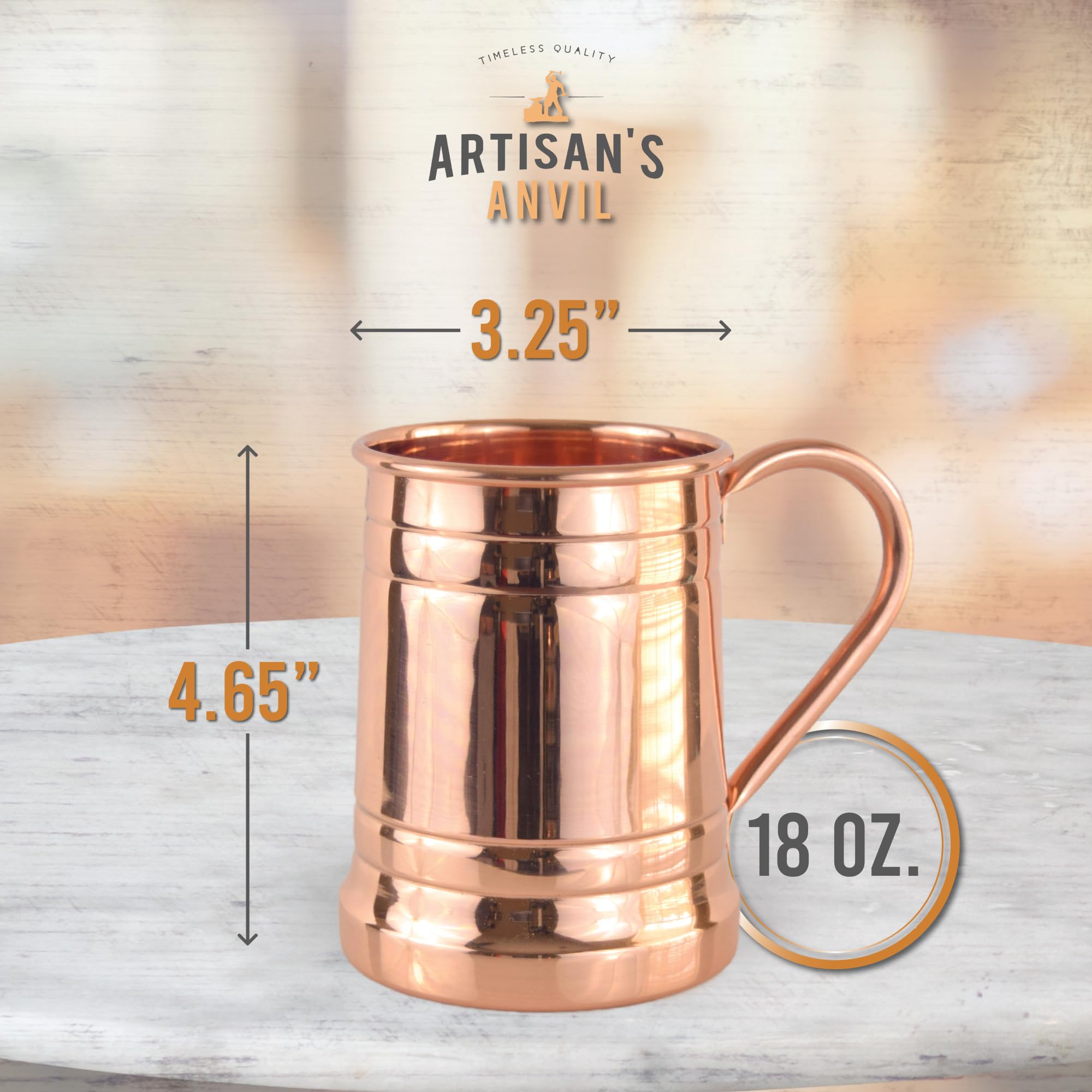 PURE COPPER BEER MUG β Unique Tankard Look - Handmade 100% Pure Copper Beer Stein - Solid Copper,No Lining - Polished Copper Inside & Out - 18 oz β Ice Cold Beer, Moscow Mules, & Recipes E-book