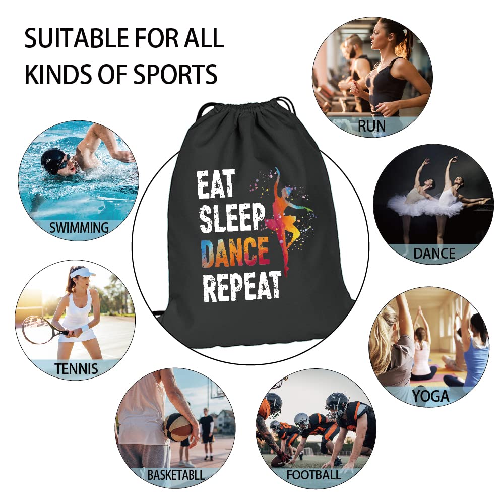 Pishovi Eat Sleep Dance Repeat Drawstring Waterproof Backpack, Dance Sports Bag for Man Women, Dance Player Gifts, Dance Gift for Dance Lover, Dance Lover Gift Idea