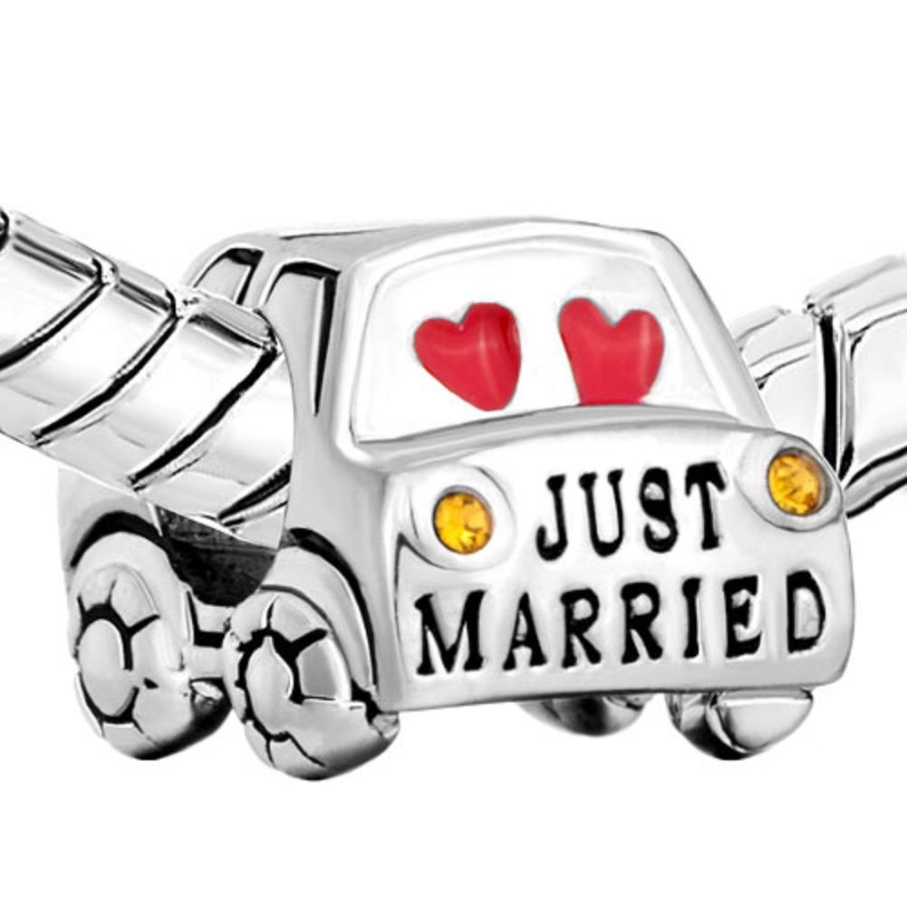 LuckyJewelry Just Married Wedding Car Charms Bead fit Bracelet