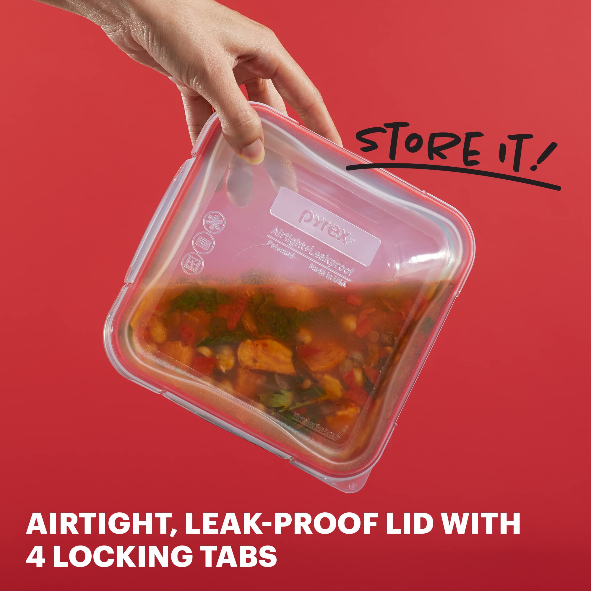 Pyrex Freshlock 10-Pieces 4-Cup Glass Food Storage Containers Set, Airtight & Leakproof Locking Lids, Freezer Dishwasher Microwave Safe