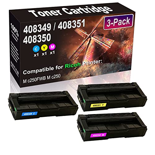 Kolasels 3-Pack (C+Y+M) Compatible M C250 408349 408351 408350 Toner Cartridge (High Yield) to Used for Ricoh M c250FWB M c250 Printer