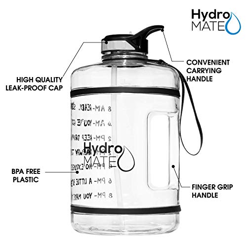 NatureWorks HydroMATE Gallon Water Bottle with Straw BPA FREE Leak Proof Reusable Water Bottle with Times to Drink Marked Hourly 128 oz