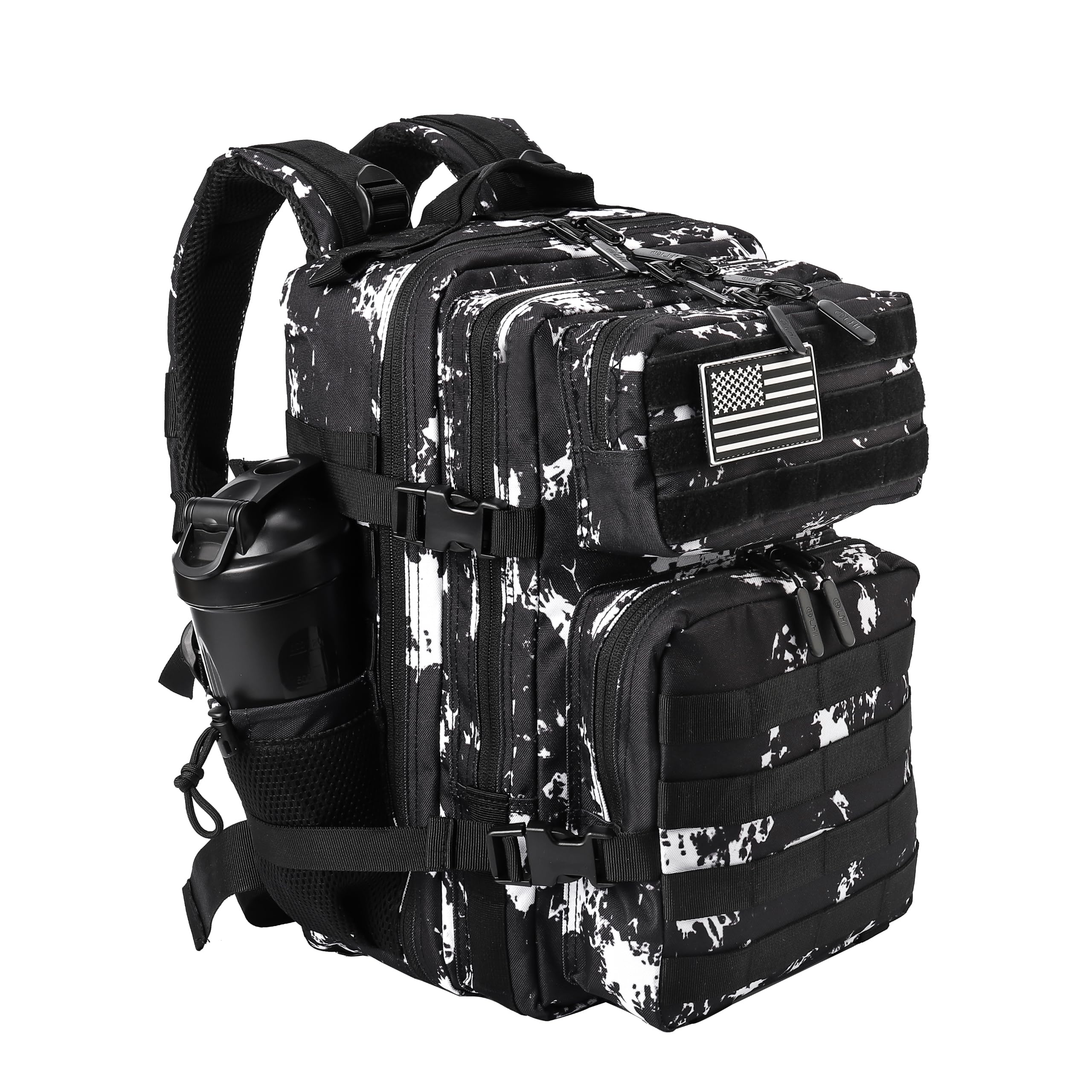 LHI Tactical Military Backpack for Men and Women 25L Army Assault Pack Bag Large Rucksack with Molle System - Black Lightning