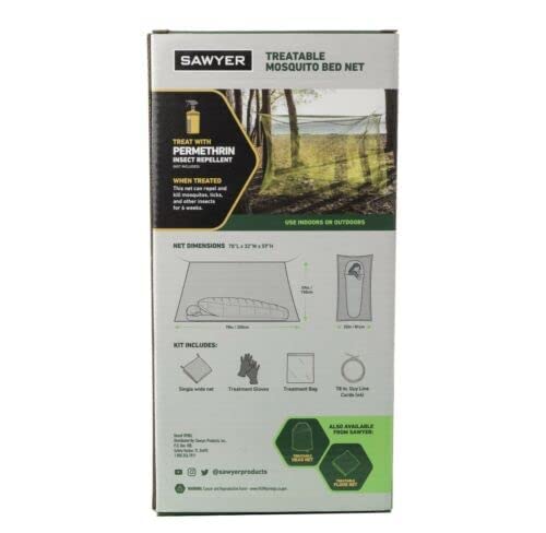 SAWYER Mosquito Bed Net Single Bed (Camping , Hunting , Travel) Better Visibility w/ Dark Color Netting Fine Mesh