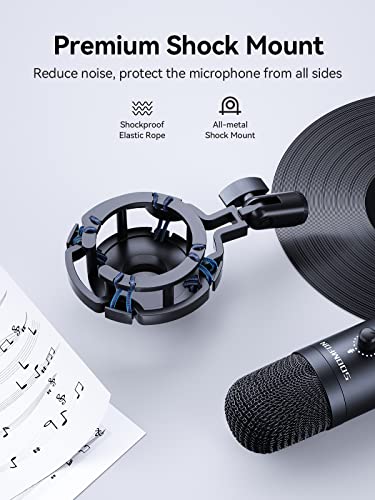 SOOMFON USB Computer Microphone Condenser Podcast Microphone for PC, Recording, Gaming, Streaming, Upgraded Mic with Height Adjustable Stand, Headphone Output, Gain and Volume Knob