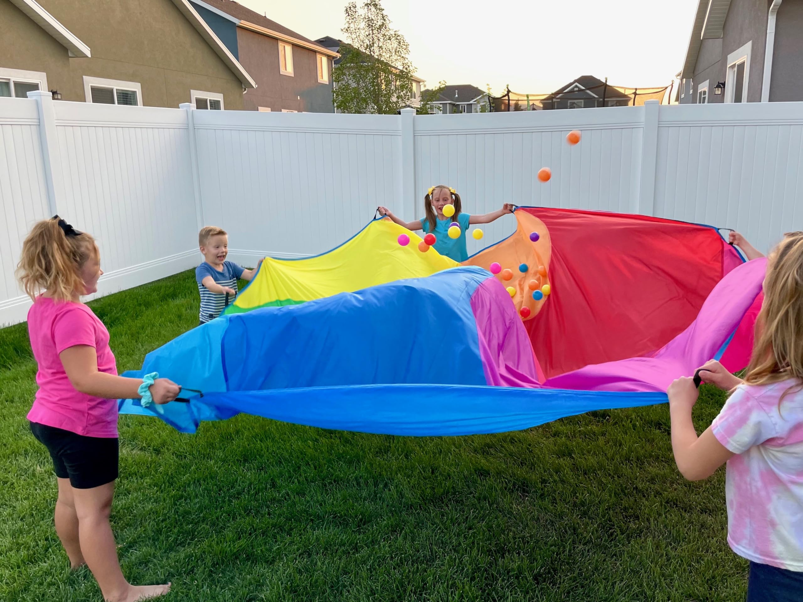 Little Dynamo Parachute Toys for Kids with 8 Handles 12ft - Gym Class Rainbow Color Parachute for Cooperative Group Play - Waterproof and Reinforced Stitching
