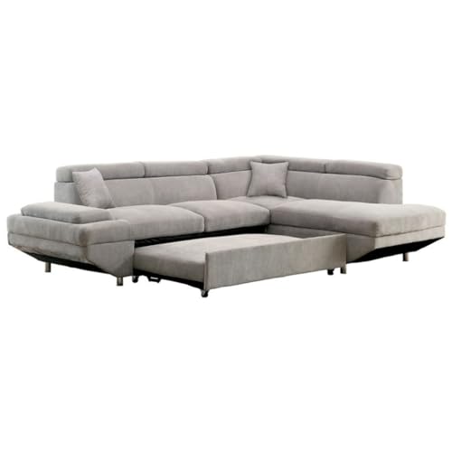 LHLLHL 107 in Living Room Furniture Sectional Gray Color Fabric Sectional with Pull Out Bed Cushion Couch Pillows Storage Sofa