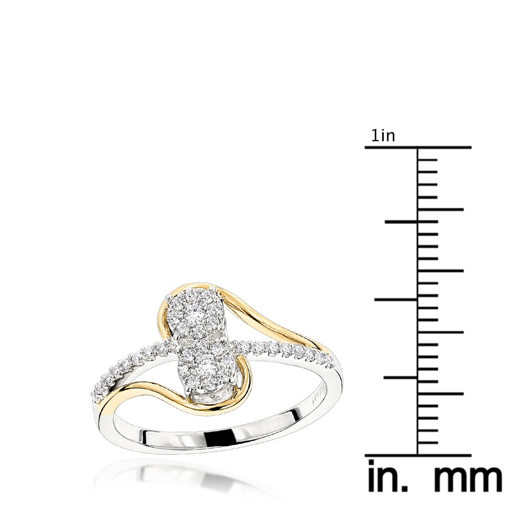 Luxurman Love & Friendship 14K 2 Cluster Natural 0.25 Ctw Diamond Ladies Ring (White & Yellow Gold Size 7)